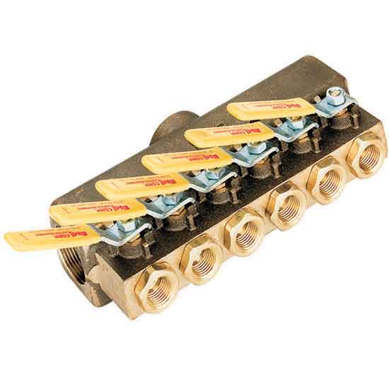 6 PORT BRONZE INLINE MANIFOLD 3x1-1/4'' SUPPLY& 6x1/2'' OUTLET | DME eSTORE